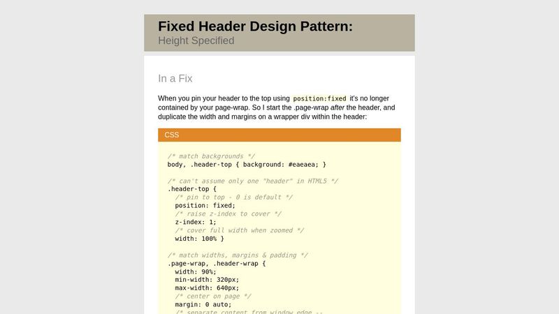 Fixed Header - Height Specified