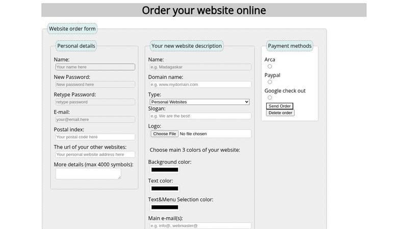 Website order form