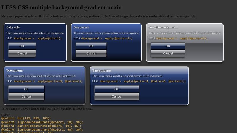 LESS CSS multiple background gradient mixin