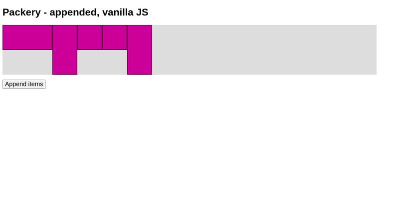 Packery - appended, vanilla JS
