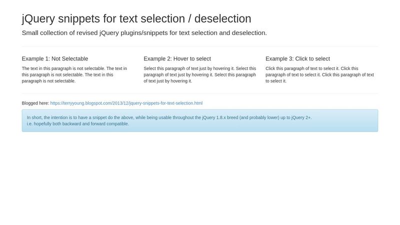 jQuery snippets for text selection / deselection