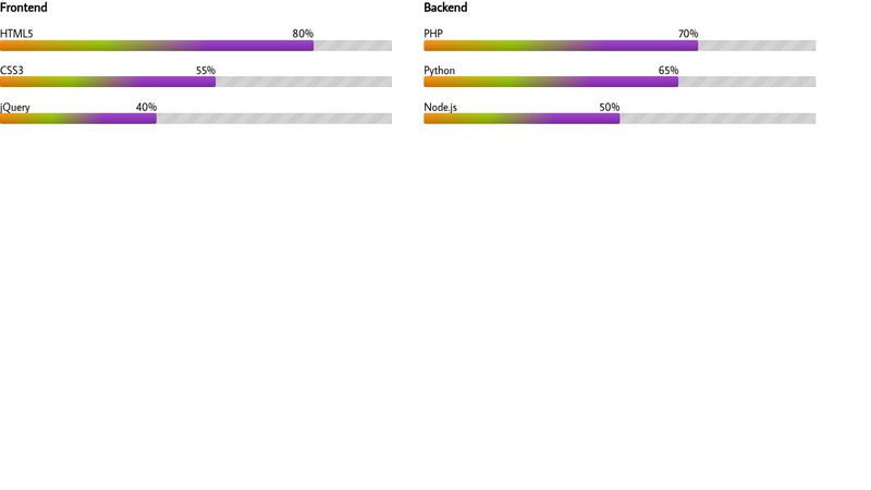 Skillset using HTML5 progress bars with CSS3 animations