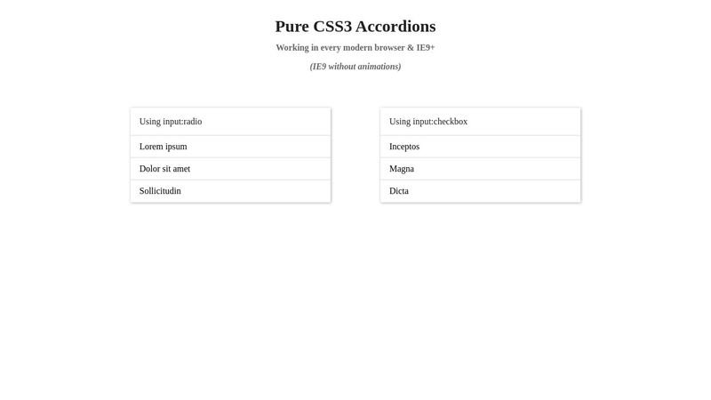 Pure CSS3 Accordions