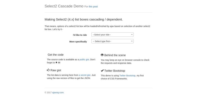 Select2 Dependent / Cascading Select List