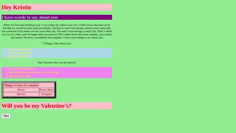 Example Valentine's Day Website