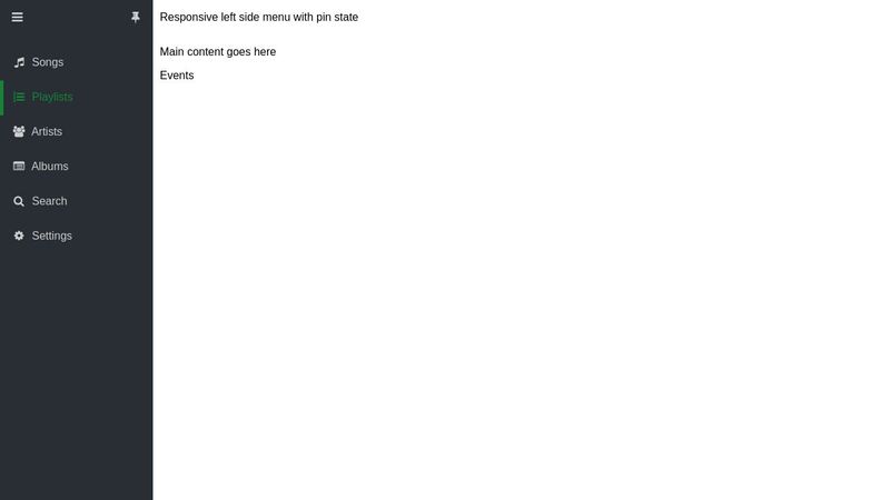 Responsive left side menu with pin state