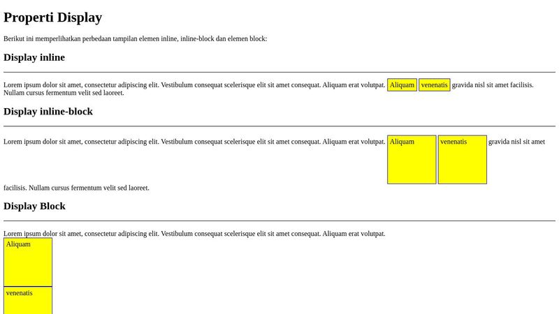 belajar CSS: Perbedaan display inline, inline-block dan block.