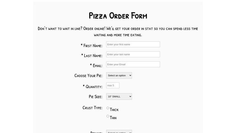 Pizza Order Form