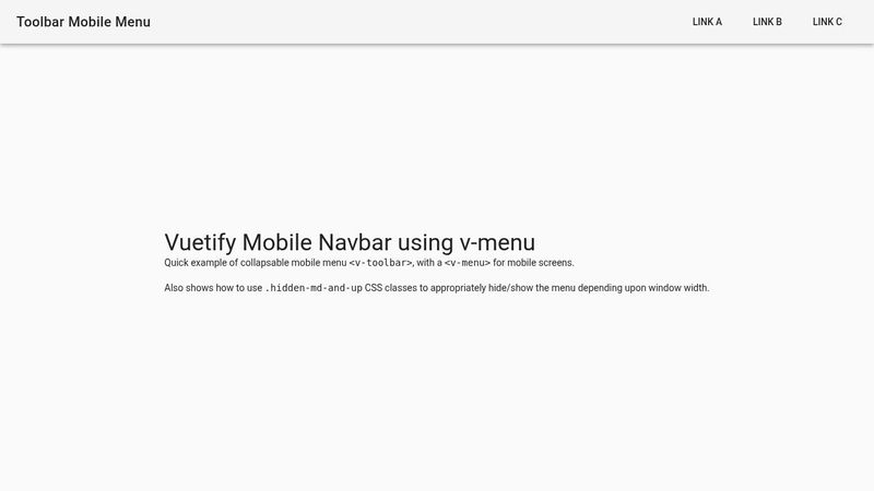 Vuetify Toolbar Mobile Menu Example