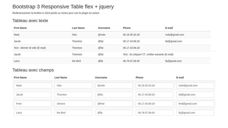 Bootstrap 3 Responsive Table flex + jquery
