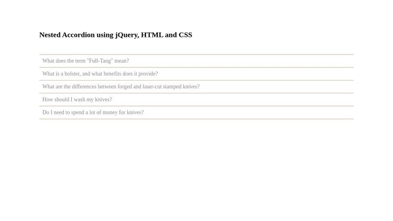 Nested Accordion using jQuery, HTML and CSS