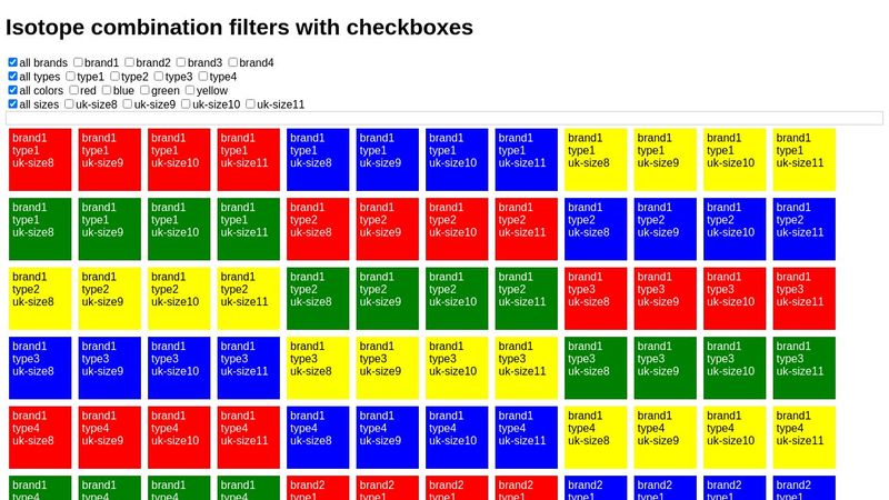 Isotope combination filters with checkboxes
