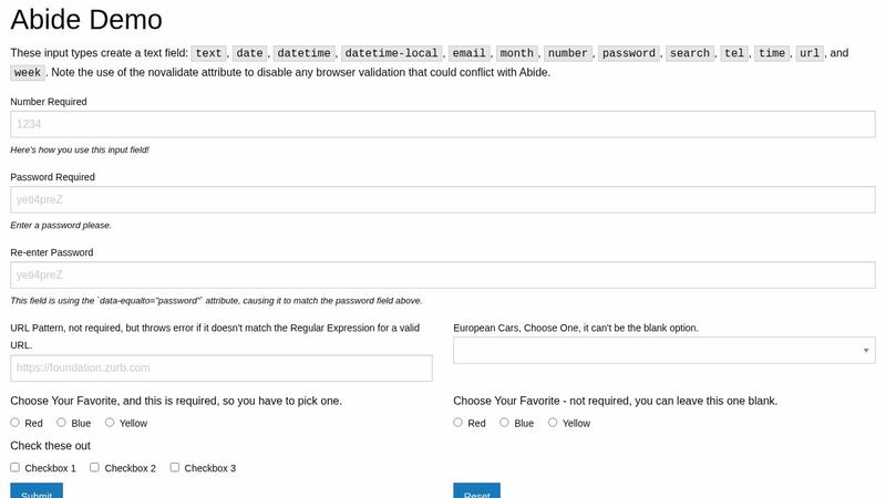 Foundation - Abide Demo (CSS/Flex Example)