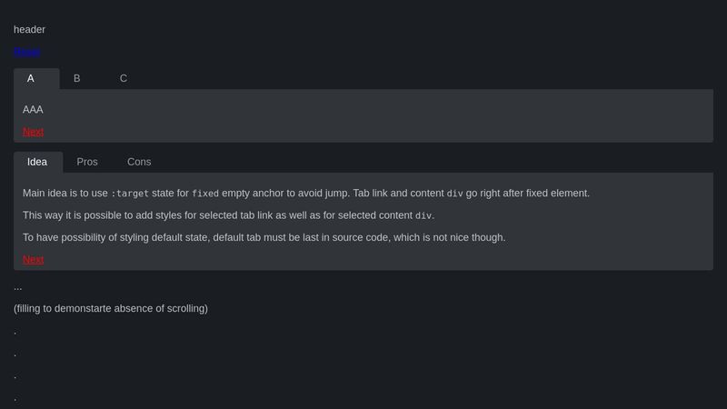 Pure CSS functional tabs no jump