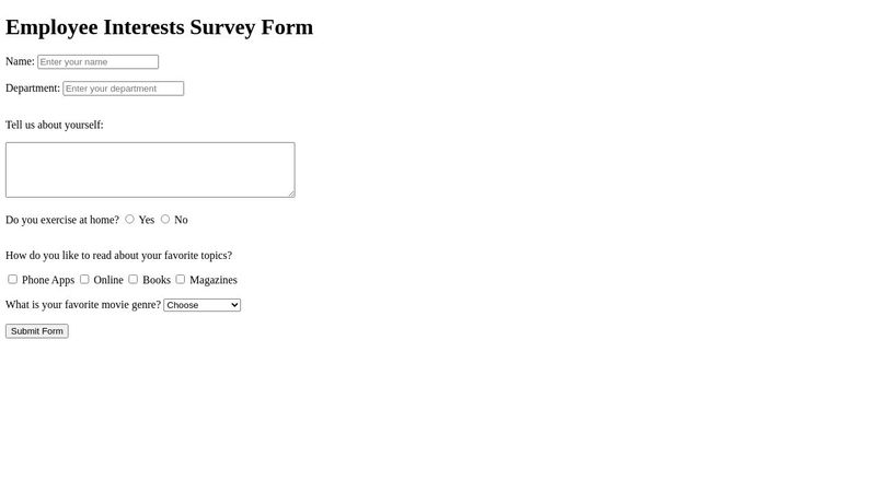 HTML Exercise Survey Form