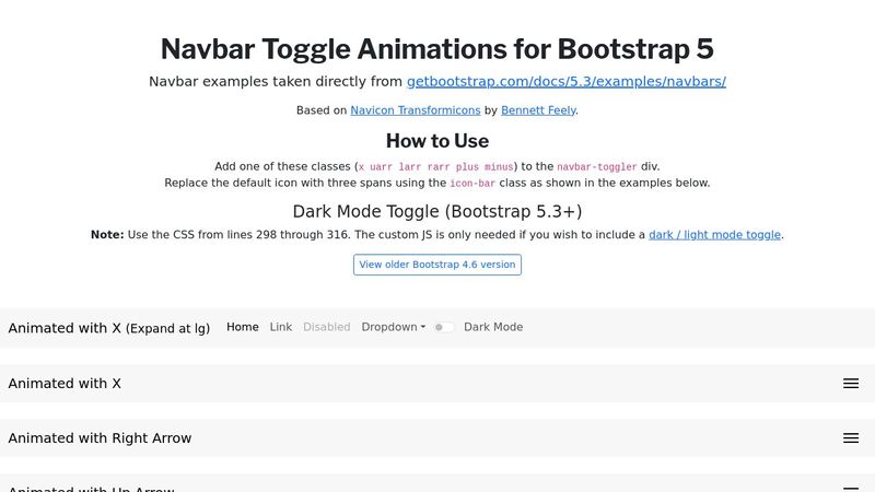 Navbar Toggle Animations for Bootstrap 5