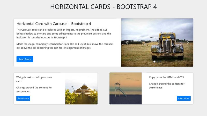Horizontal bootstrap Cards with Carousel - Bootstrap 4 Pub