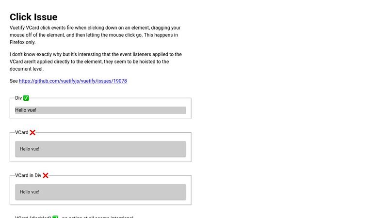 Vue 3 + Vuetify VCard Click Bug (Firefox)