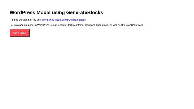 WordPress Modal using GenerateBlocks