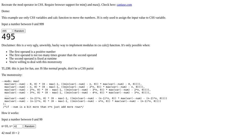 Modulus in CSS calc function