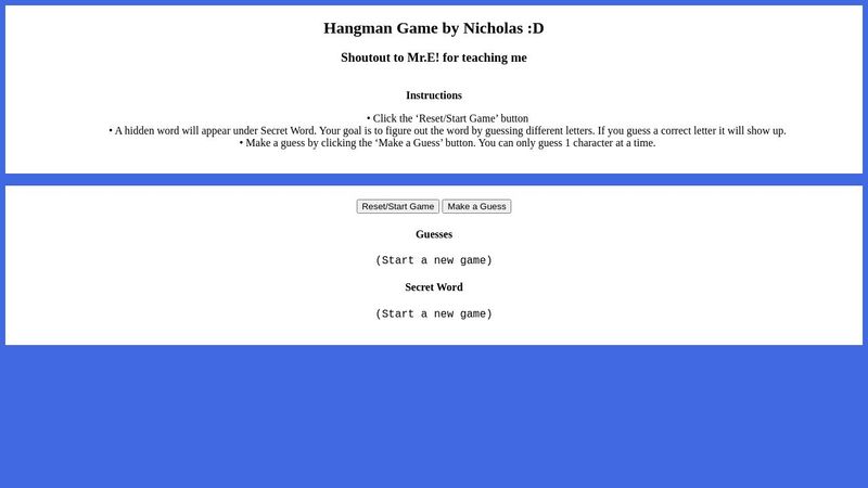 Hangman Game (Starter Project)