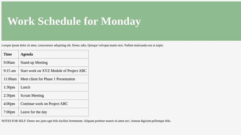 Tables using CSS Sheet