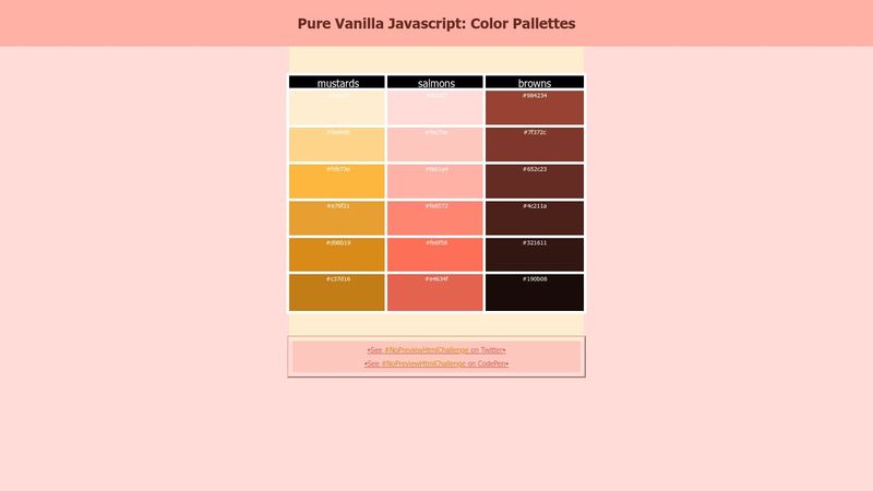 Color Palettes Pure Vanilla Javascript: #NoPreviewHtmlCss Challenge