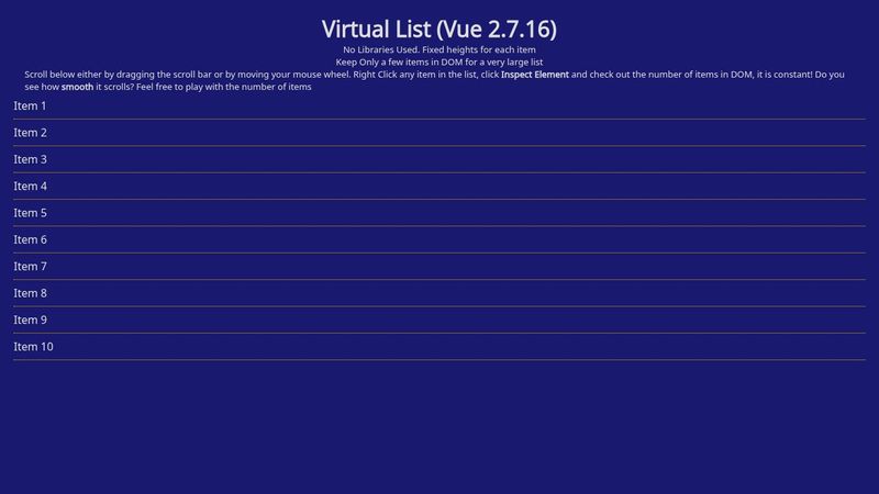 Virtual Scroll Vue.js No Libraries v1