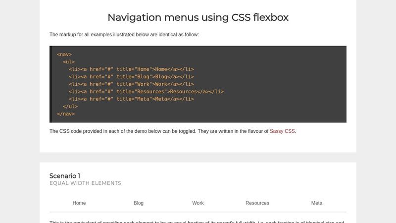 Navigation menus using CSS flexbox