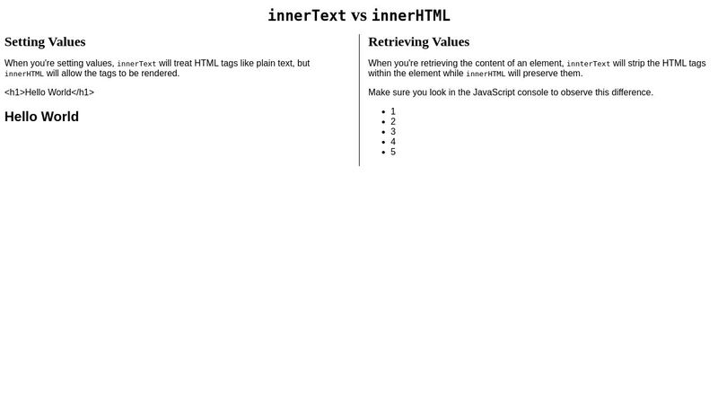 innerText vs innerHTML