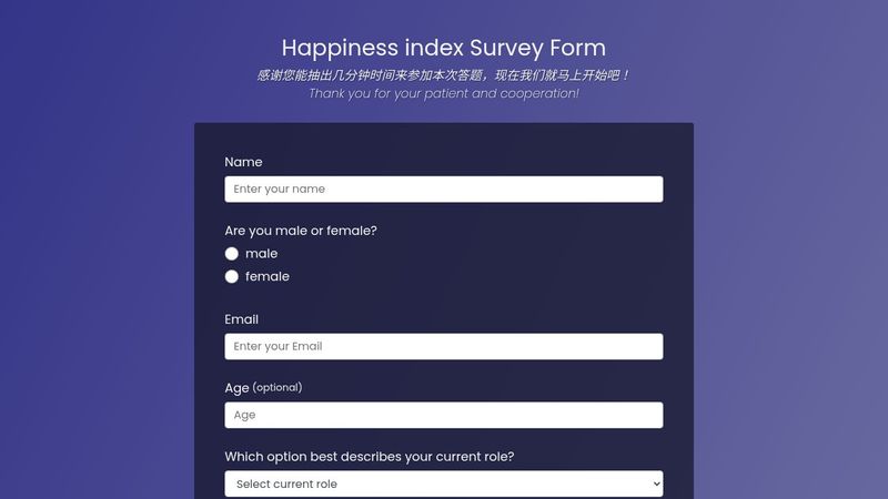 CodePen - SURVEY FORM of happiness index 2022 in China
