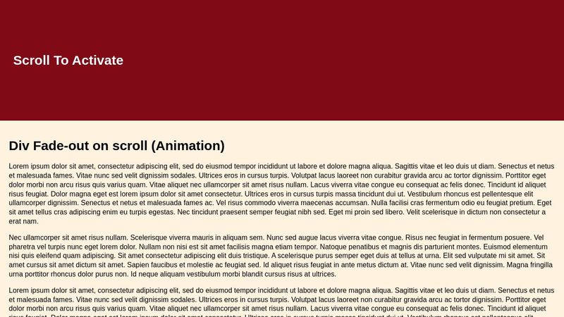 Div Fade-out on scroll : Animation
