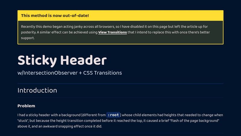 [2022] Smooth Sticky Header w/IntersectionObserver + CSS Transitions