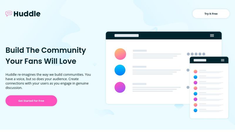 Huddle landing page with alternating feature blocks