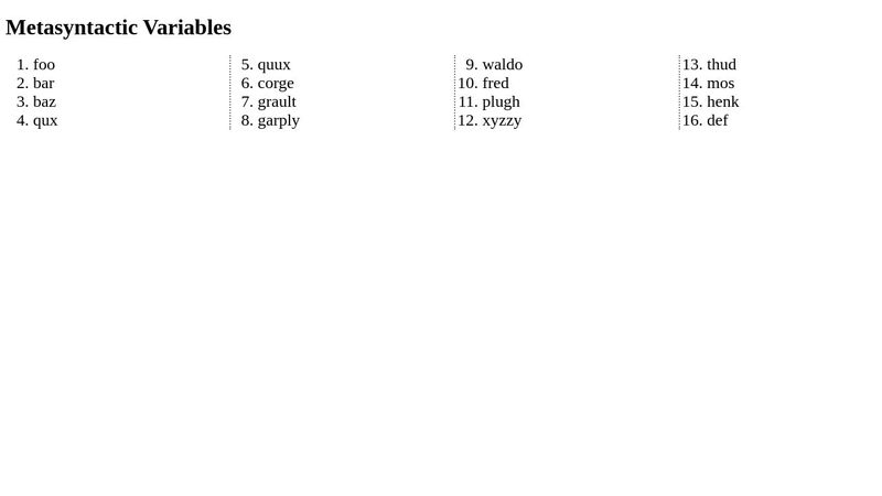 Metasyntactic Variables (foo bar baz…)
