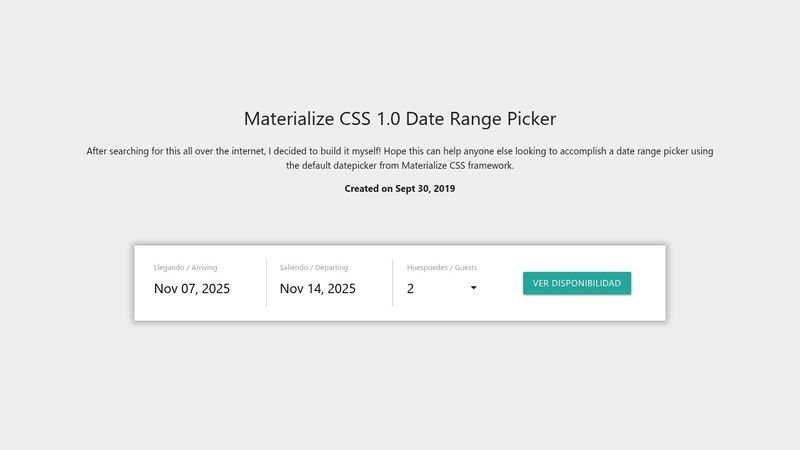 Materialize CSS - Date range picker (datepicker)