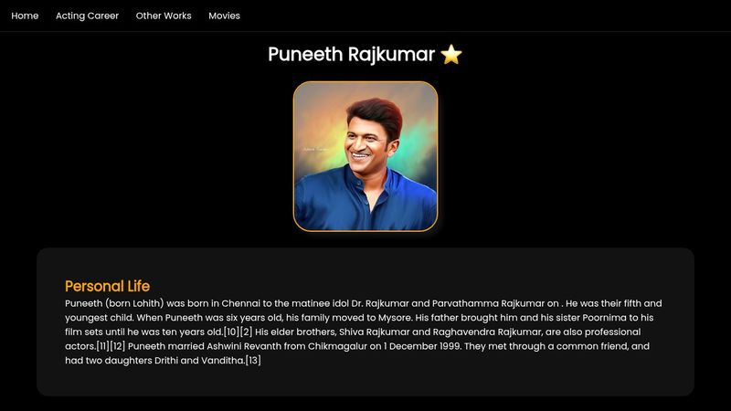 Tribute Page - Puneeth Rajkumar | HTML & CSS