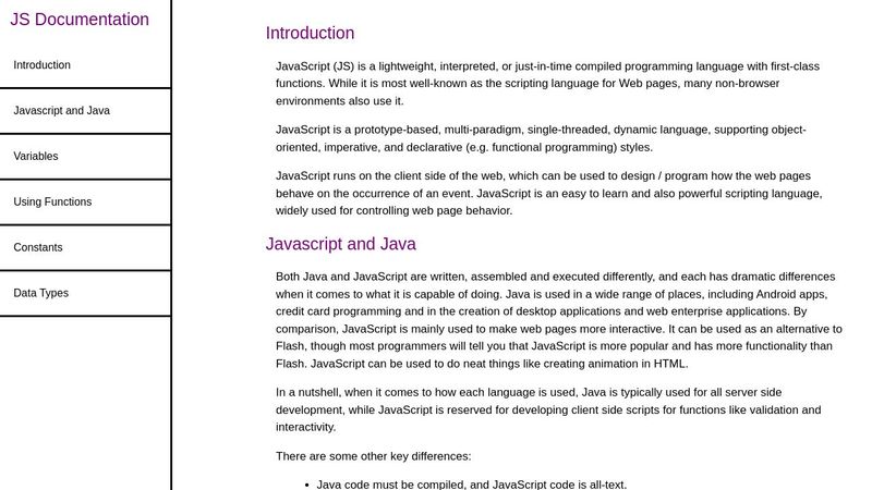 JS Technical Documentation Page