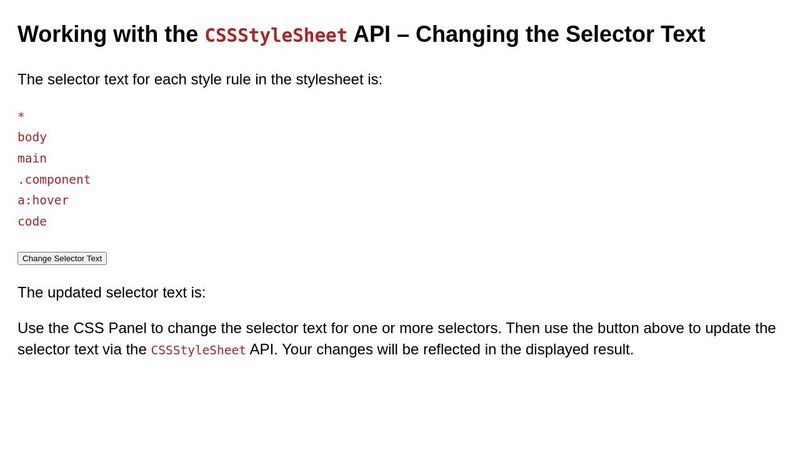 Working with the CSSStyleSheet API – Changing the Selector Text