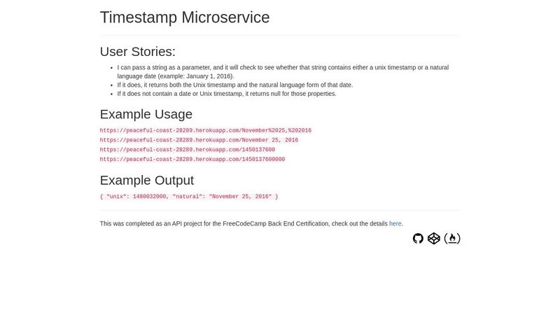 Timestamp Microservice Landing Page