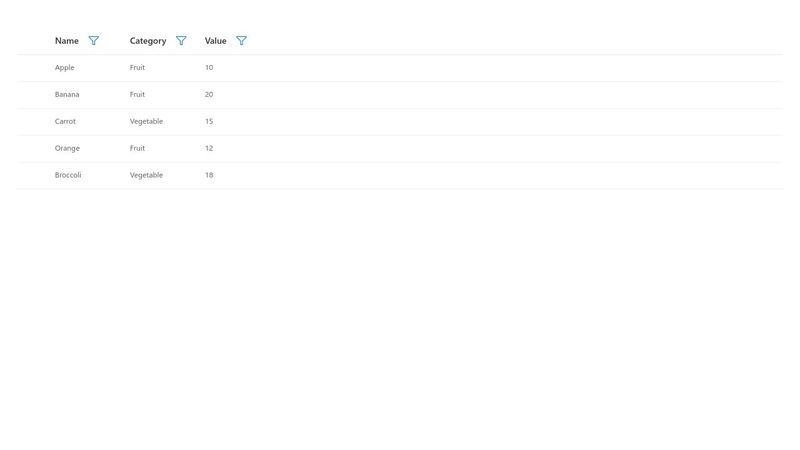 Fluent UI DetailsList filters and sorting