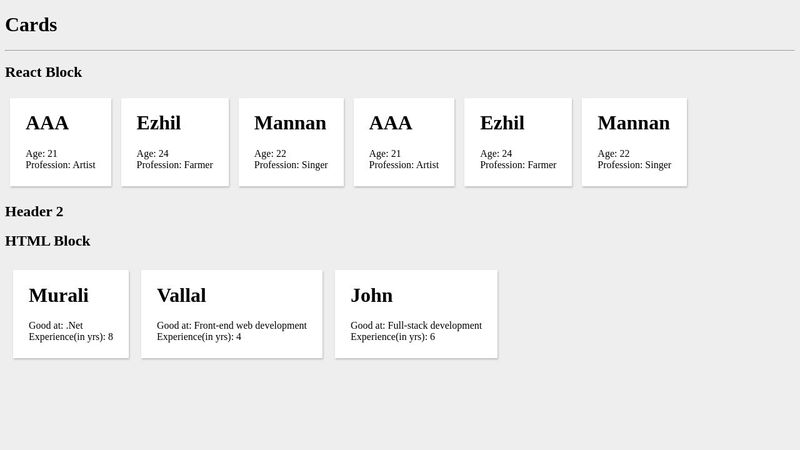 Basic Cards - ReactJS & HTML comparison