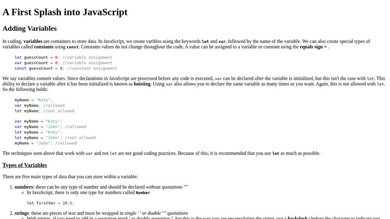 A First Splash into JavaScript