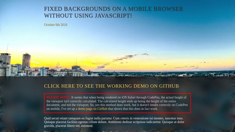 Fixed Background on Mobile Browser. HTML & CSS only.