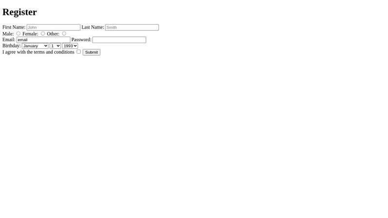Simple Registration Form HTML