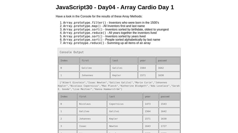 Array Cardio Day 1 (JavaScript30 Day 04)