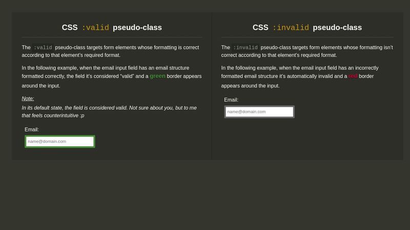 CSS :valid and :invalid pseudo-classes