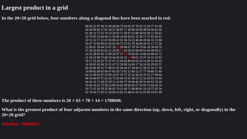 Project Euler | Largest product in a grid