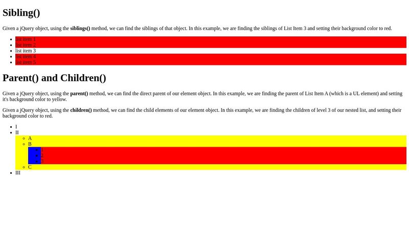 DOM Traversal Lesson - sibling(), parent(), children()