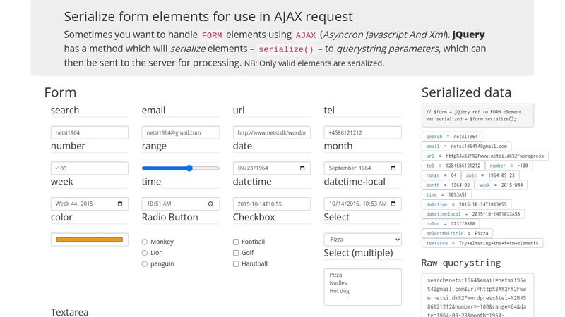 Serialize form elements for use in AJAX request